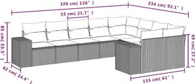 9dílná zahradní sedací souprava s poduškami černá polyratan 3223034