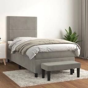 Box spring postel s matrací světle šedá 90x200 cm samet,  3137761