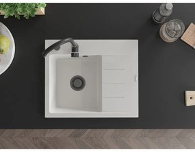 Mexen Ben, 1-komorový granitový dřez 600x500x190 mm, levý + černý sifon, bílá, 6522605000-20-B