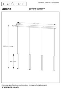 Lucide 74403/04/30 závěsné LED svítidlo Lorenz černé, 4x4W, 3000K, 120cm