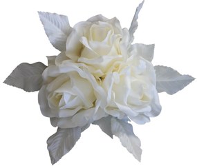 Bílé luxusní růže s listy 60cm