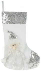 Třpytivá bíle stříbrná vánoční kozačka se Santa Clausem