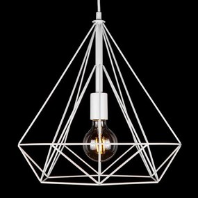 Závěsná drátěná lampa Loft Bílá Geo Prázdná