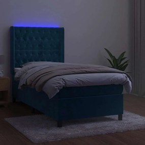 Box spring postel s matrací a LED tmavě modrá 80 x 200 cm samet 3139713