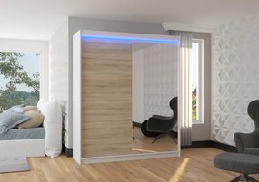 Posuvná skříň se zrcadlem a LED osvětlením VIKI 180 bílá – sonoma