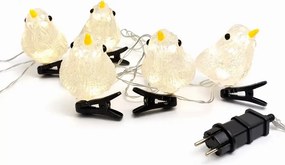 LED svítící ptáčci, akryl, 5 ks, teple bílá