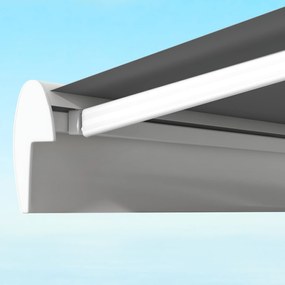 Markýza, elektricky/manuálně výsuvná, plná kazeta, dálkové ovládání, hliníkový rám, 4 x 3 m, světle šedá