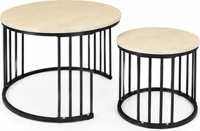 konferenční stolek, sada 2 ks, kulatý, dřevo/kov, průměr 40/60 cm, výška 37/45 cm, černá/béžová Dekorino KS20260014