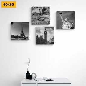 Set obrazů města a historické pohlednice - 4x 60x60 cm