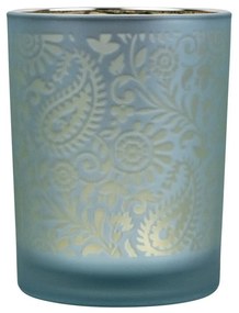 Modro stříbrný skleněný svícen s ornamenty Paisley vel.M - Ø10*12,5cm