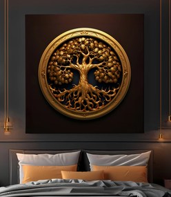 Obraz na plátně - Zlatý strom života v kruhu FeelHappy.cz Velikost obrazu: 80 x 80 cm