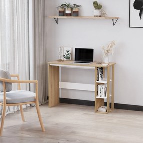 HOMCOM Počítačový stůl s rozměry 100 Š x 44 H x 74 V cm, 3 boční police, dřevo, světlý dub, bílý | Aosom