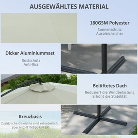 Konzolový slunečník Outsunny Ø293 x 260Hcm s kličkou a křížovým podstavcem, naklápěcí, odvětrávaný, 8 žeber, polyesterová krémová | Aosom.de