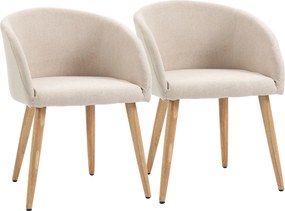 HOMCOM Sada 2 jídelních židlí - Skandinávský design - Zúžené skloněné nohy z kaučukového dřeva - Ergonomický potah s opěradlem a područkami v lnu béž…