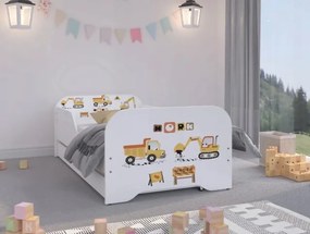 Dětská postel pro kluky 140 x 70 cm s bagrem a nákladním autem