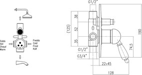 SAPHO KIRKÉ WHITE podomítková sprchová retro baterie, 2 výstupy, bílá páčka, bronz KI42BB