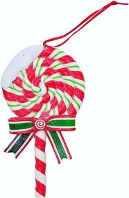 Vánoční ozdoba lízátko, 7 × 13 cm, k zavěšení, plast, červeno bílé, IP44 venkovní