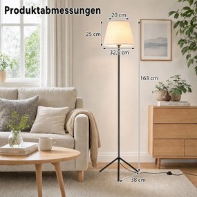 Costway Moderní stojací lampa s látkovým stínidlem E 27 Stojací lampa s kovovým