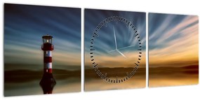 Obraz majáku v moři (s hodinami) (90x30 cm)