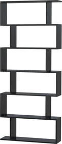 HOMCOM Moderní Knihovna se 6 Policemi pro Jídelnu, Obývací Pokoj a Kancelář 80x23x192 cm Černá