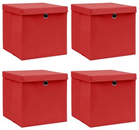 Úložné boxy s víky 4 ks červené 32 x 32 x 32 cm textil 288362