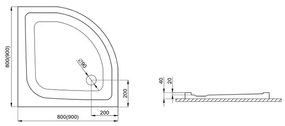 Polimat Čtvrtkruhová akrylátová sprchová vanička Pako 80x80 (90x90) Barva: Bílá, Rozměry (cm): 80x80