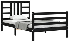 Rám postele s čelem černý 90 x 200 cm masivní dřevo,  3193910