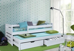 MAXMAX Dětská postel z masivu borovice TOMÁŠ II s přistýlkou a šuplíky - 200x90 cm - bílá