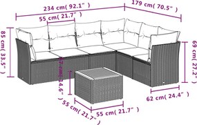 7dílná zahradní sedací souprava s poduškami šedá polyratan 3255990