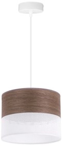 Light Home Závěsné svítidlo Wood, 1x hnědá ořechová dýha/bílé plastové stínítko, (fi 20cm)