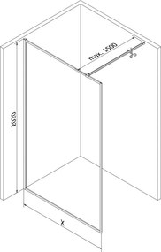 Mexen Kioto-F sprchová stěna Walk-in s rámem 70 x 202 cm, transparentní 8 mm, černá - 800-070-104-70-00