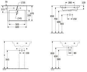 Villeroy & Boch 4A706001 - Závěsné umyvadlo SUBWAY 3.0 60x47 cm keramika/bílá