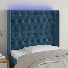 Čelo postele s LED tmavě modré 103 x 16 x 118/128 cm textil 3124430