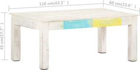 Konferenční stolek bílý 110x60x45 cm masivní mangovníkové dřevo 323555