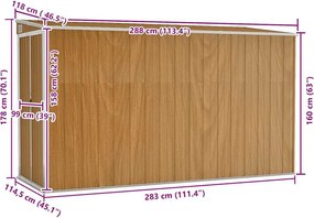 Nástěnný zahradní domek hnědý 118 x 288 x 178 cm pozinkovaná ocel 316228