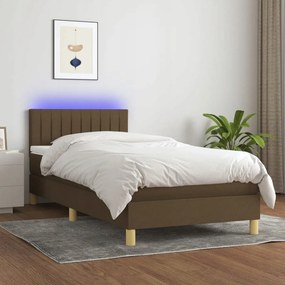 Box Spring Postel S Matrací A Led Textil Tmavě Hnědá Svislé pruhy 90 x 20