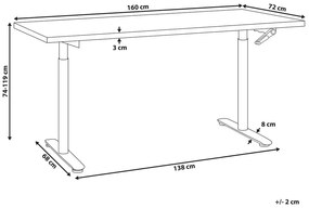 Manuálně nastavitelný psací stůl 160 x 72 cm šedý/bílý DESTINAS Beliani