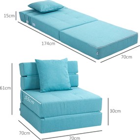 HOMCOM Skládací křeslo postel 2 v 1 skládací křeslo s funkcí postele Relaxační křeslo s polštářem Postel pro hosty s nosností až 100 kg Modrá | Aosom…