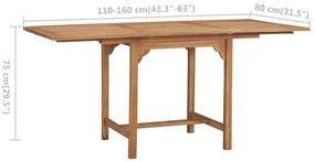 vidaXL Marketos Rozkládací zahradní stůl (110–160) x 80 x 75 cm masivní teak