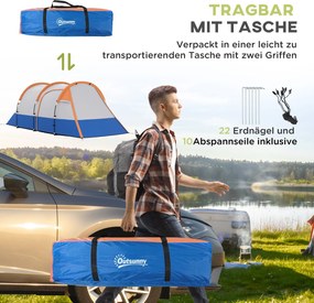 Outsunny Kempovací Stan, Tunelový Stan pro 3 Osoby, s Háčkem na Světlo, Předsíňkou, 2 Místnostmi, Dětský Stan Odolný proti Větru s Taškou, Stan s Vys…