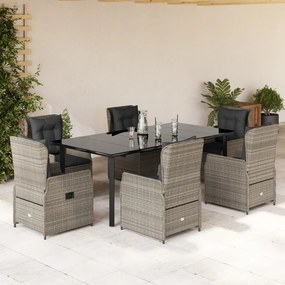 7dílný zahradní jídelní set s poduškami světle šedý polyratan 3262908