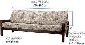 Bielastické potahy MARMO béžové trojkřeslo s dřevěnými rukojeťmi (š. 150 - 200 cm)