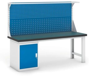 Pracovní stůl do dílny GB s nástavbou a skříňkou na nářadí, 2100 mm