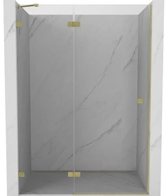 Mexen, Mexen Lunar levé výklopné sprchové dveře 130 cm, transparentní, broušené zlaté - 834-130-000-55-00-L
