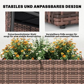 Vyvýšený záhon s nastavitelnými nohami, ratanový květináč s vyjímatelnou vložkou na terasu a balkon, hnědý