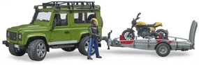 Bruder 2589 Land Rover Defender, přepravník, figurka, motocykl