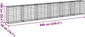 Gabionový koš s víkem 600 x 50 x 100 cm pozinkované železo 3295147