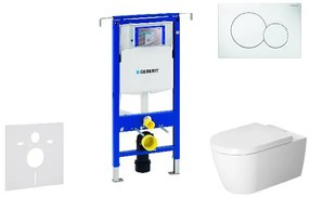 Geberit Duofix - Modul pro závěsné WC s tlačítkem Sigma01, alpská bílá + Duravit ME by Starck - WC a sedátko, Rimless, SoftClose 111.355.00.5 NM1