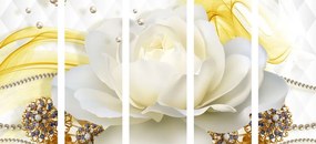 5-dílný obraz luxusní růže s abstrakcí - 200x100 cm