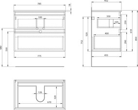 Aqualine ALTAIR skříňka 78,5 x 61,8 x 45,7 cm s deskou 78,5 cm dub emporio/antracit břidlice hnědá AI380-02